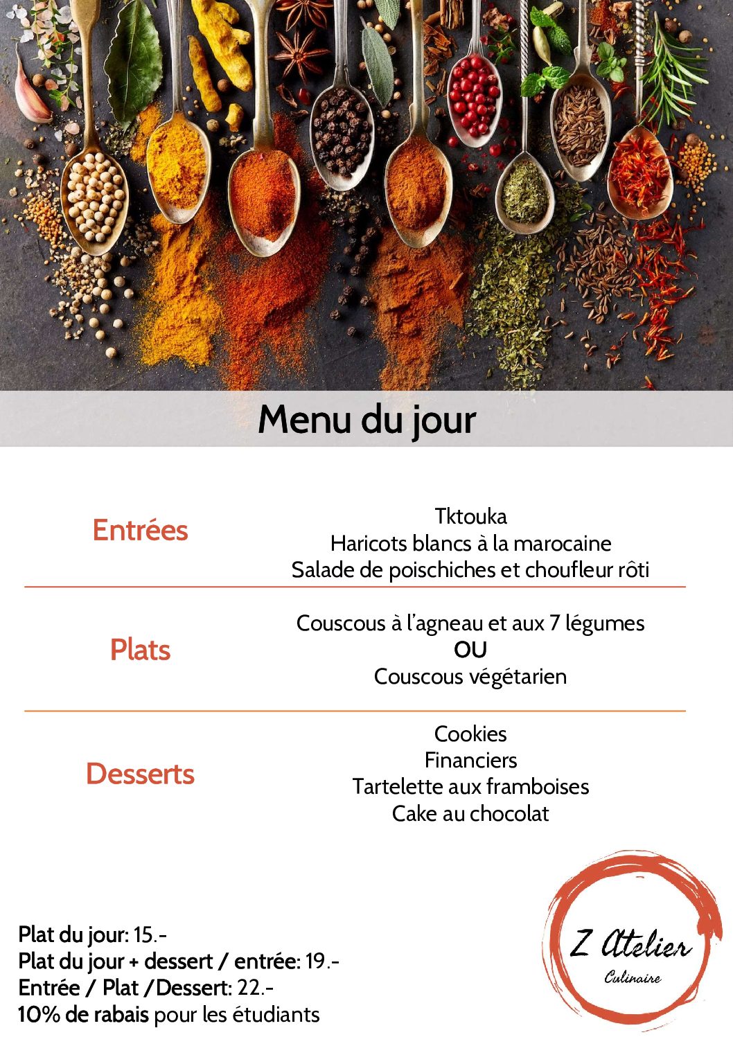 Plats du jour - Z Atelier Culinaire